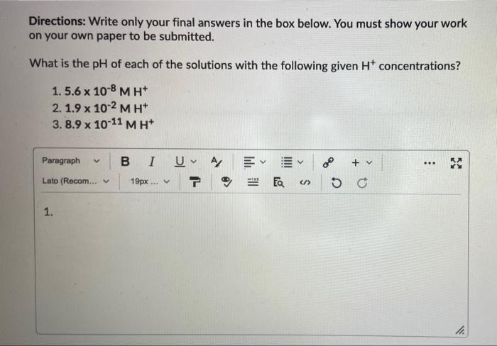 Solved Directions: Write only your final answers in the box | Chegg.com