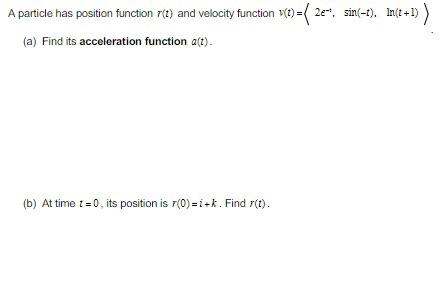 Solved A particle has position function r(t) and velocity | Chegg.com