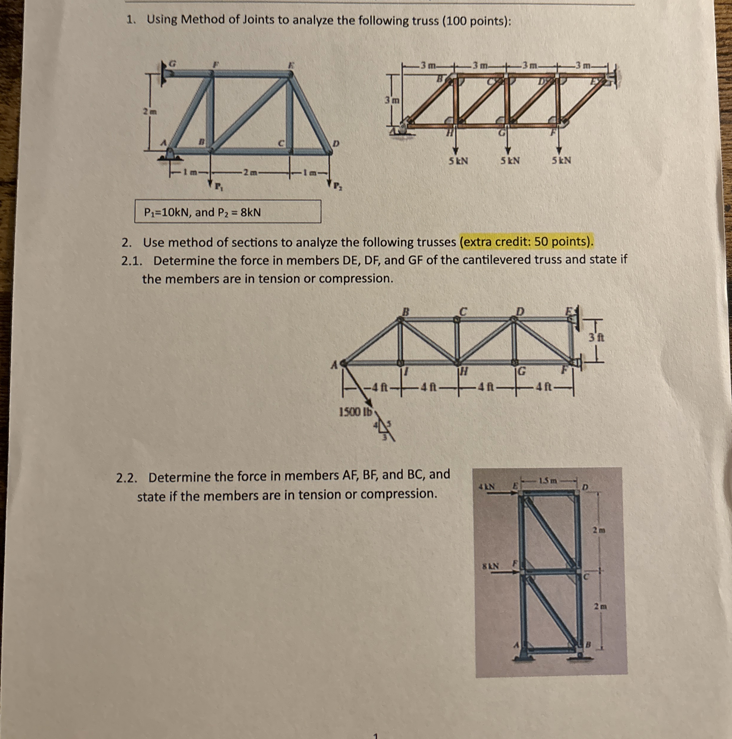 Solved Using Method of Joints to analyze the following truss | Chegg.com