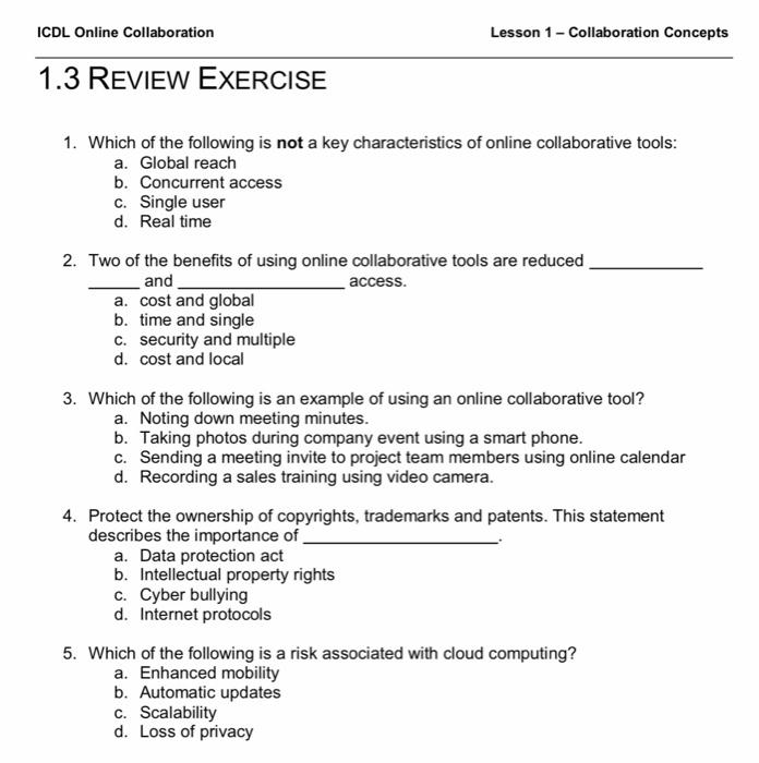 Solved ICDL Online Collaboration Lesson 1 - Collaboration | Chegg.com