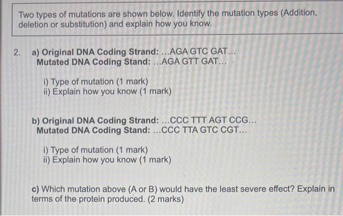 Solved Two types of mutations are shown below. Identify the | Chegg.com
