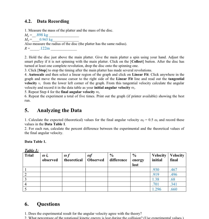 Solved 1. Purpose A non-rotating disk is dropped onto a | Chegg.com