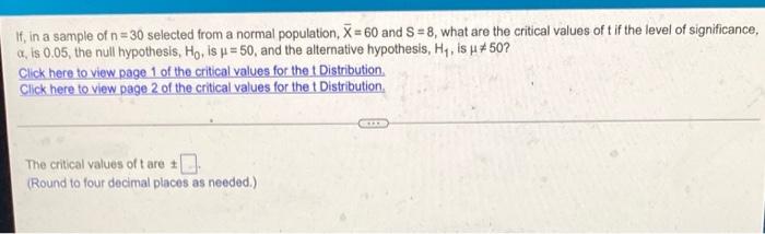 Solved 5. If, in a sample of n = 30 selected from a normal | Chegg.com