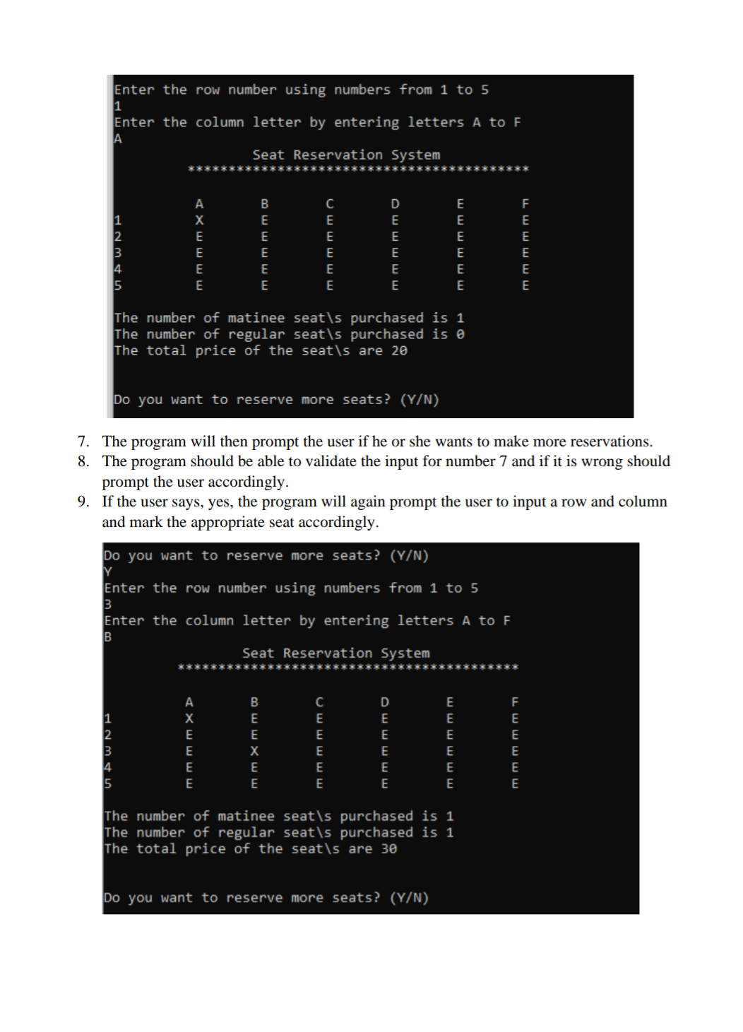 Solved General Description: The program is a seat | Chegg.com