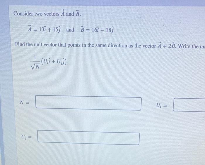 Solved Consider two vectors A and B. À = 13ỉ + 159 and B = | Chegg.com