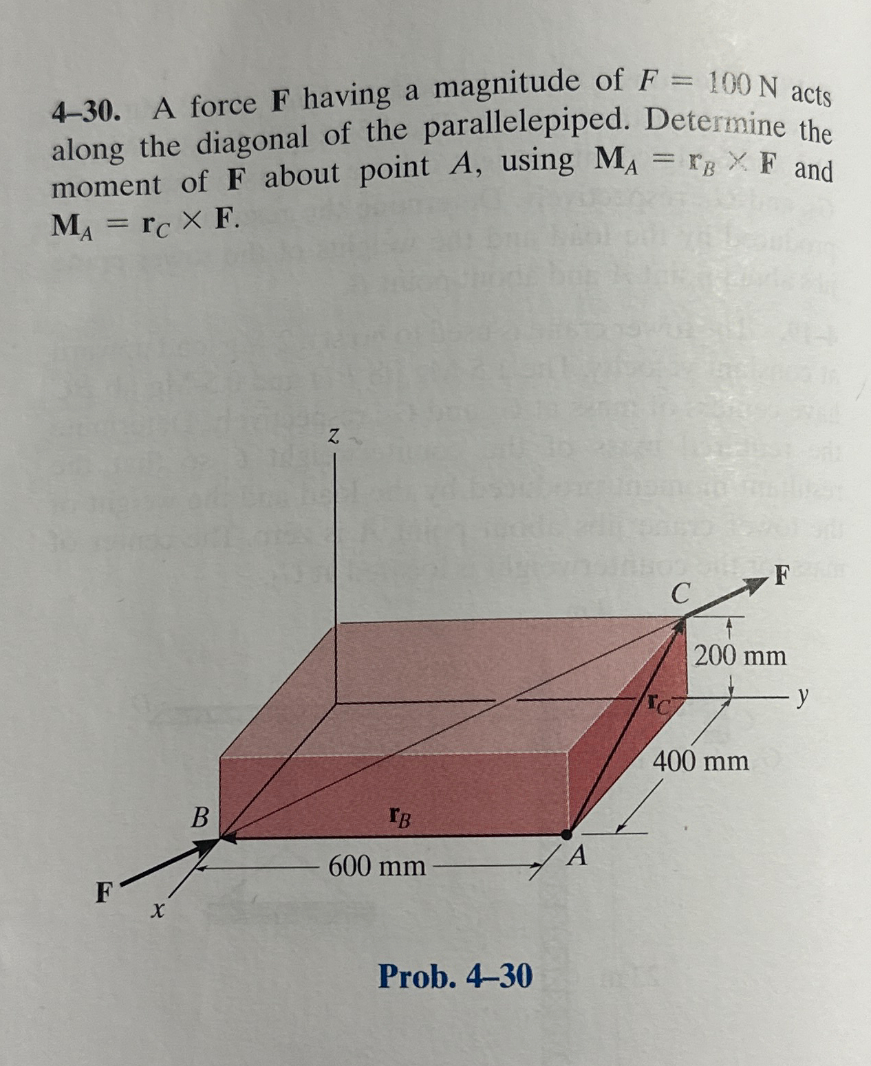Solved 4-30. ﻿A force F ﻿having a magnitude of F=100N ﻿acts | Chegg.com