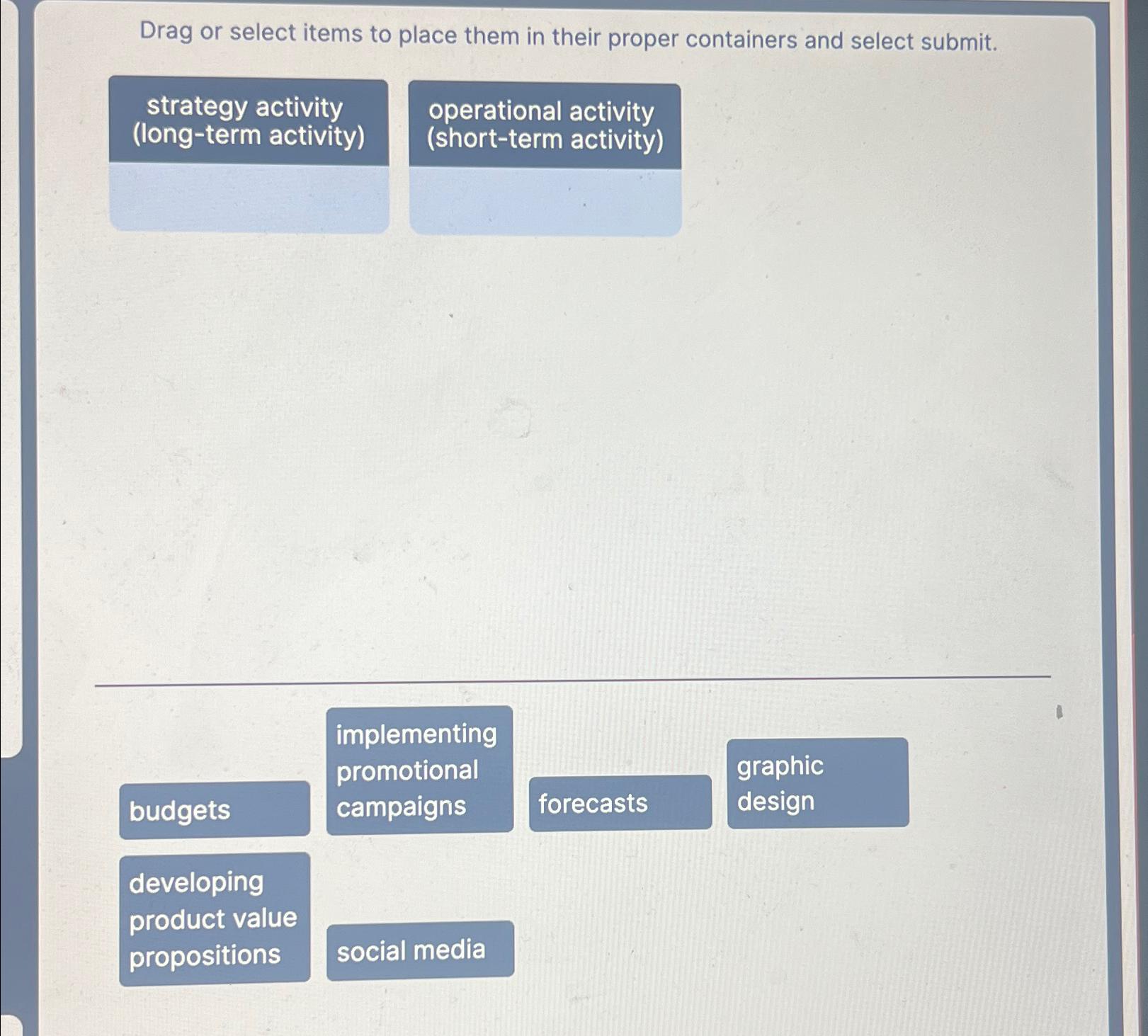 Solved Drag or select items to place them in their proper | Chegg.com