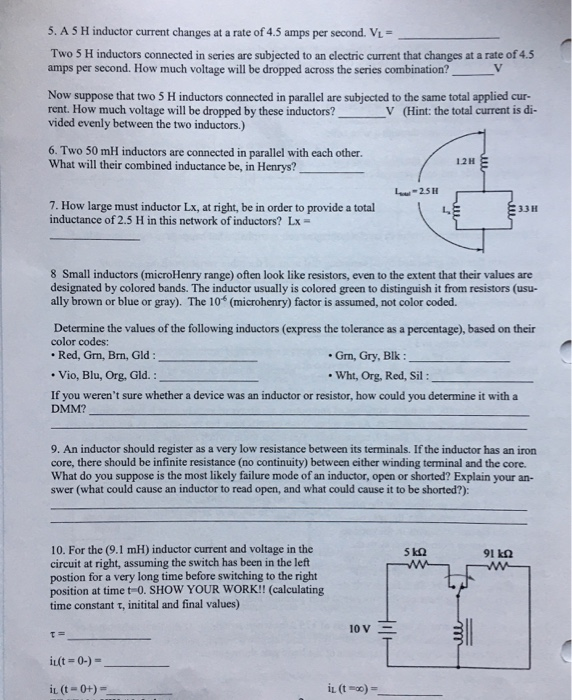 Solved 5. A 5 H inductor current changes at a rate of 4.5 | Chegg.com