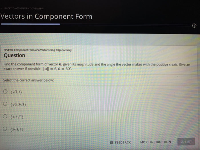 Solved BACK TO ASSIGNMENT OVERVIEW Vectors in Component Form | Chegg.com