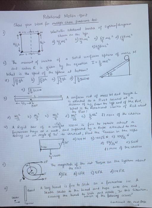 Solved D M 2. Rotational Motion quiz Show your work for | Chegg.com