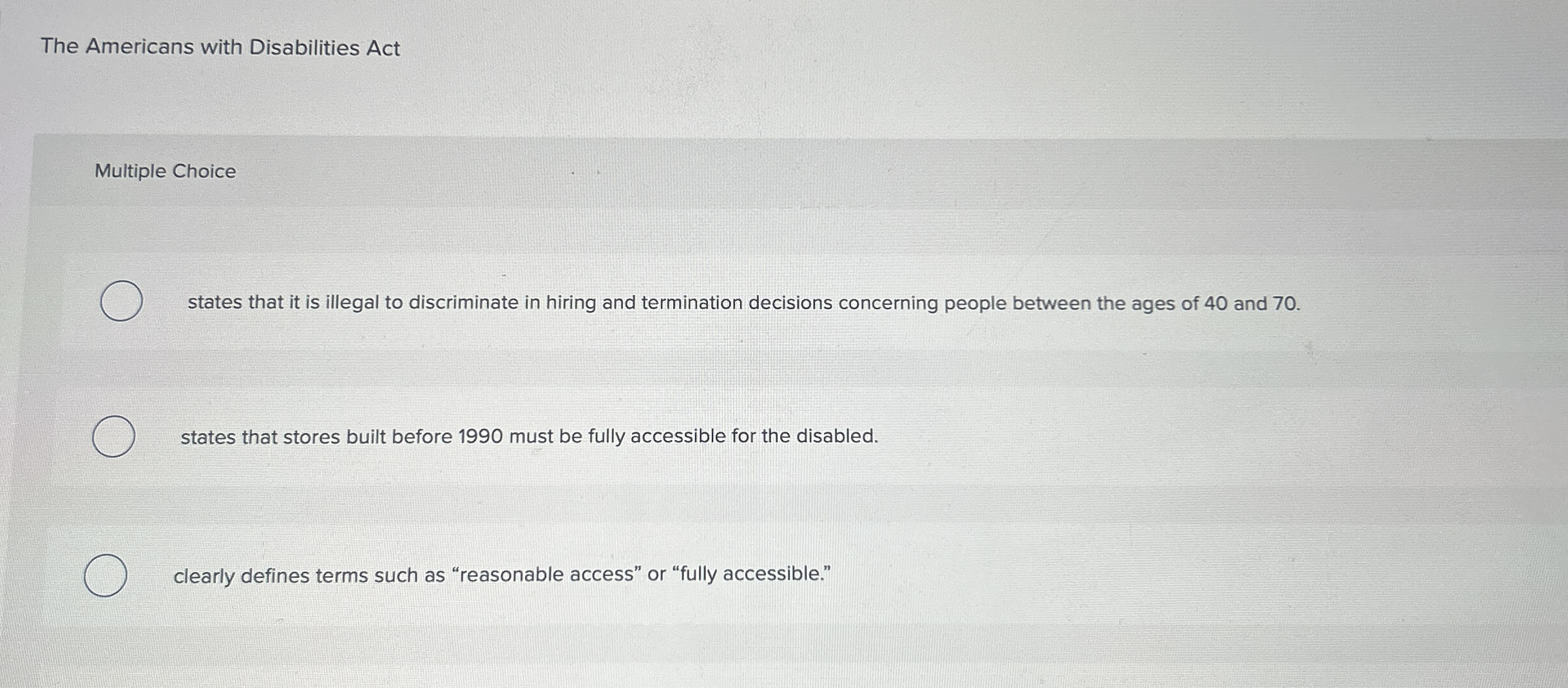 Solved The Americans with Disabilities ActMultiple | Chegg.com