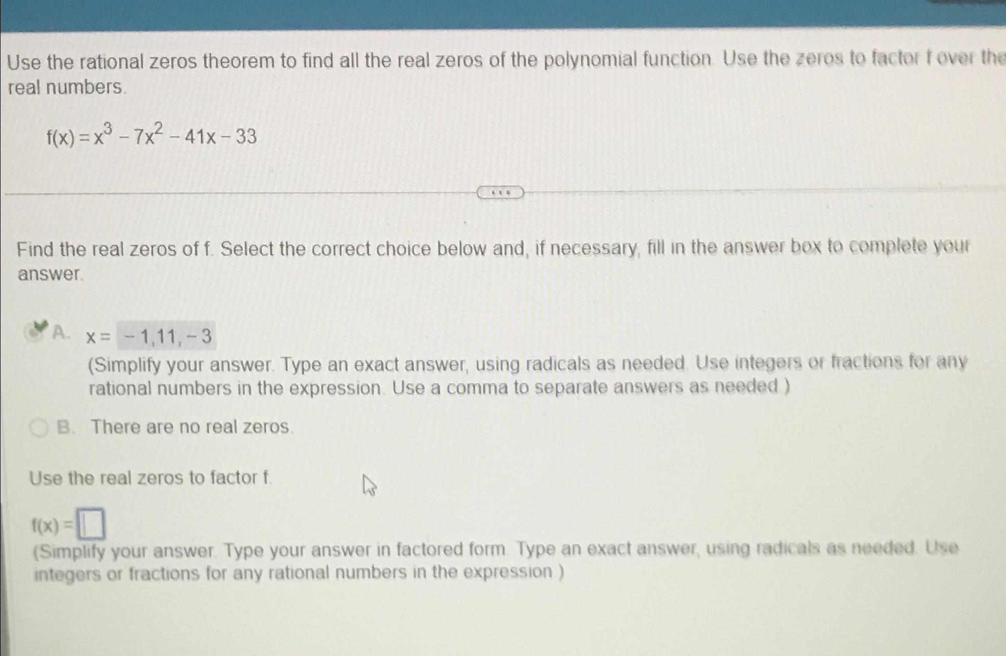 Solved Use the rational zeros theorem to find all the real | Chegg.com