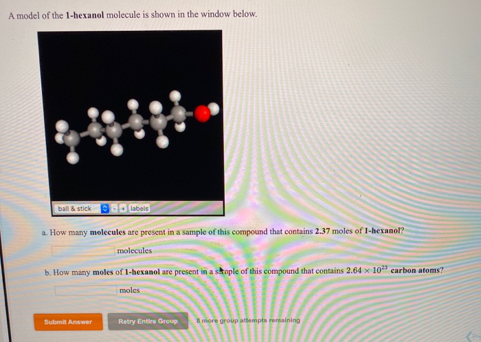 Solved a model of the 1-hexanol molecule is shown in the | Chegg.com