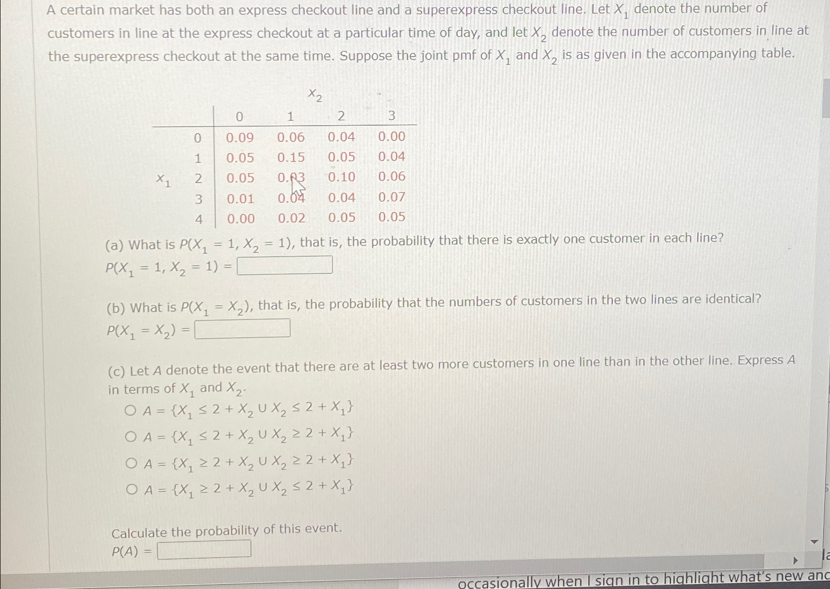 Solved A certain market has both an express checkout line | Chegg.com