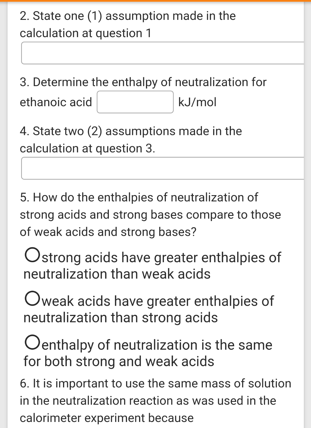 Solved Enthalpy of Neutralization Results Sheet Part I - | Chegg.com