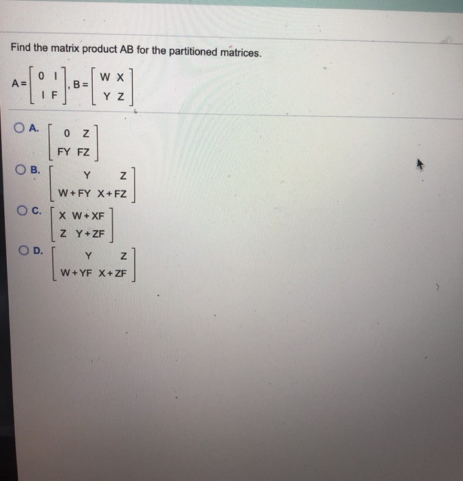 Solved Find the matrix product AB for the partitioned | Chegg.com