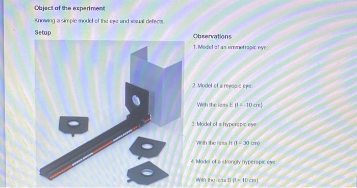 Object of the experiment Knowing a simple model of | Chegg.com