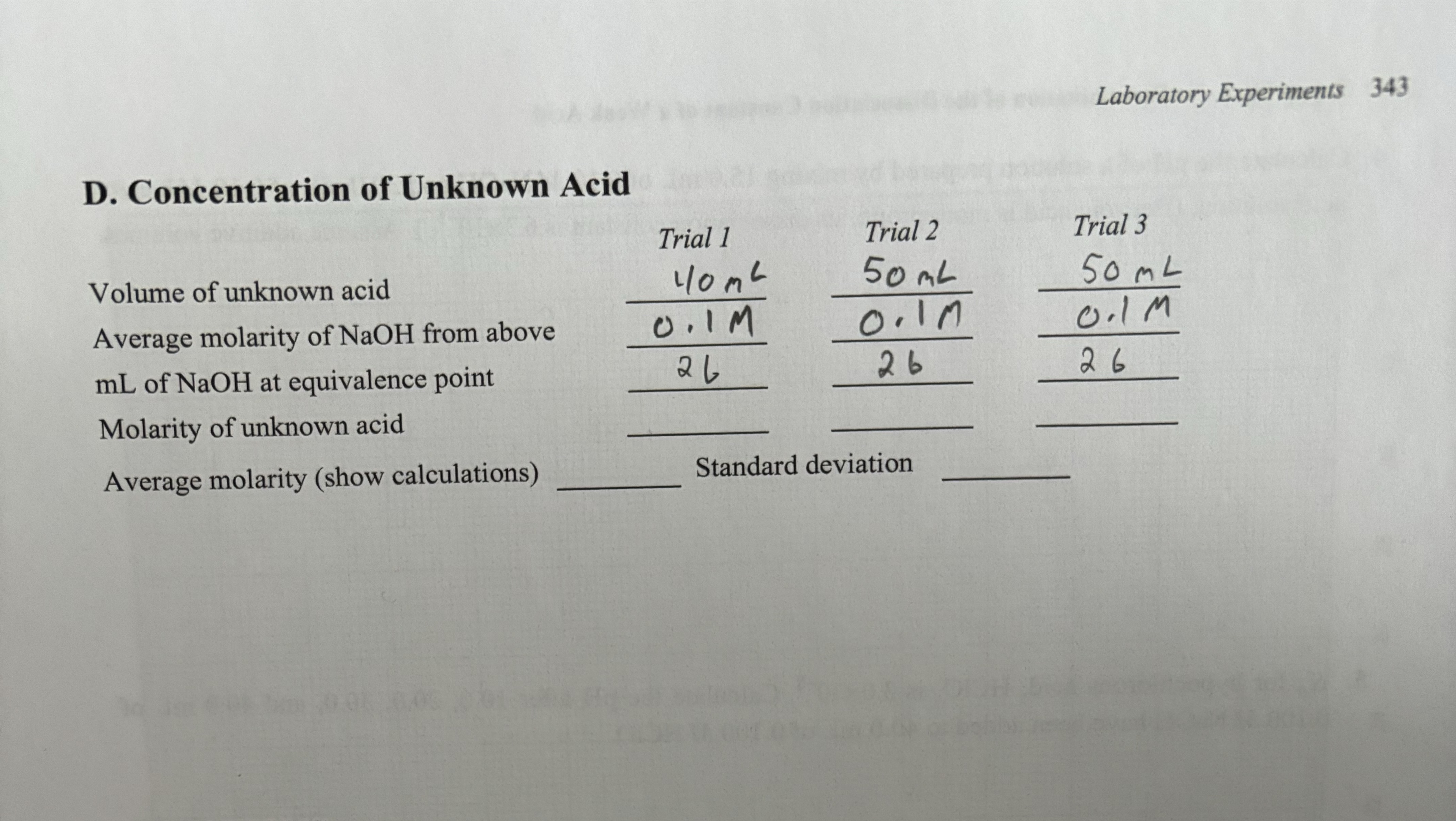 Solved Find the molarity of the unknown acid in all 3 | Chegg.com