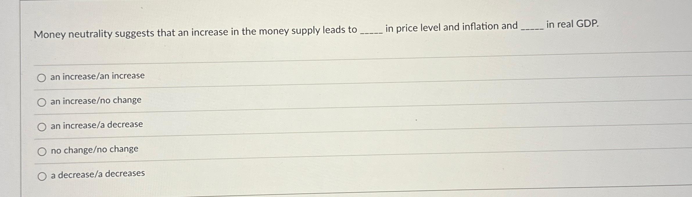 Solved Money neutrality suggests that an increase in the | Chegg.com