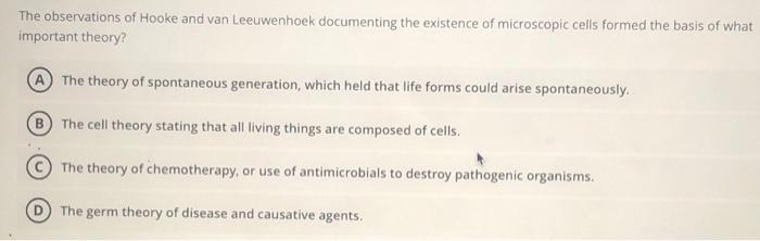 Solved The observations of Hooke and van Leeuwenhoek | Chegg.com