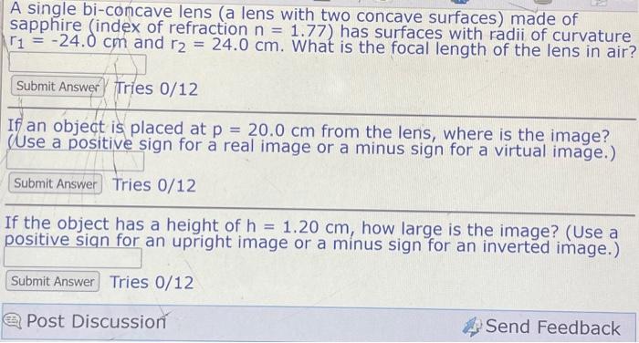 Solved A single bi-concave lens (a lens with two concave | Chegg.com