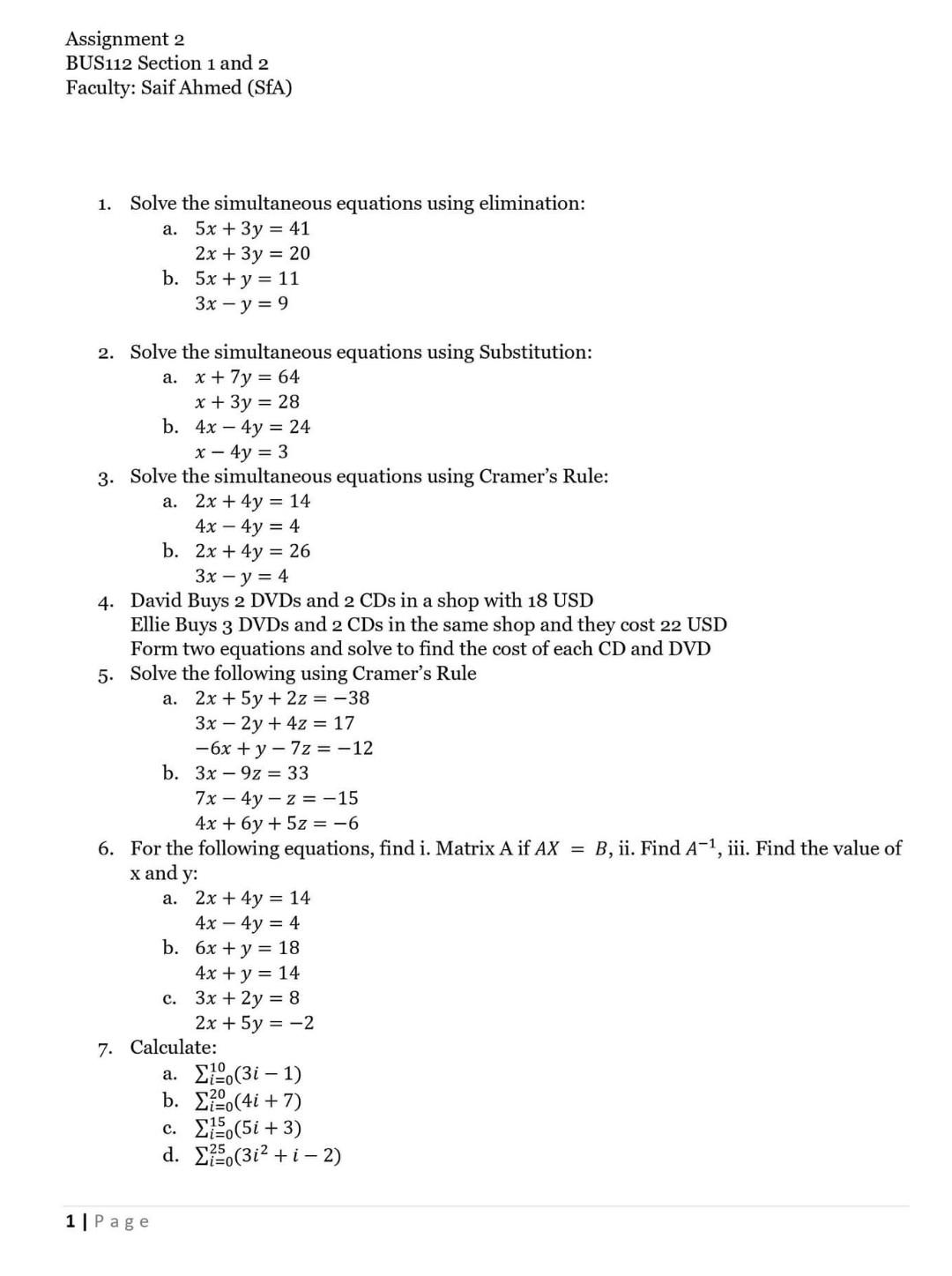 Solved Assignment 2 BUS112 Section 1 and 2 Faculty: Saif | Chegg.com