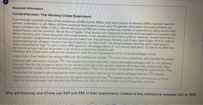 Solved Required information Comprehension: The Hershey-Chase | Chegg.com