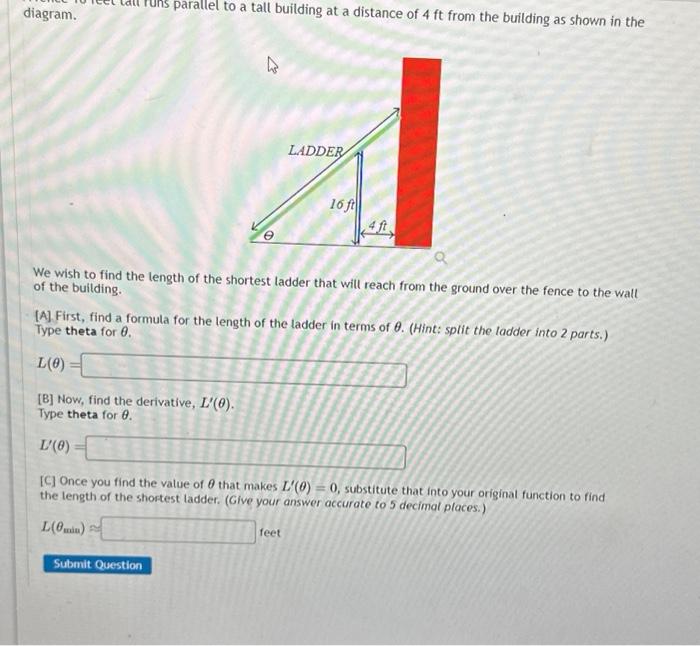 Solved diagram. parallel to a tall building at a distance of | Chegg.com
