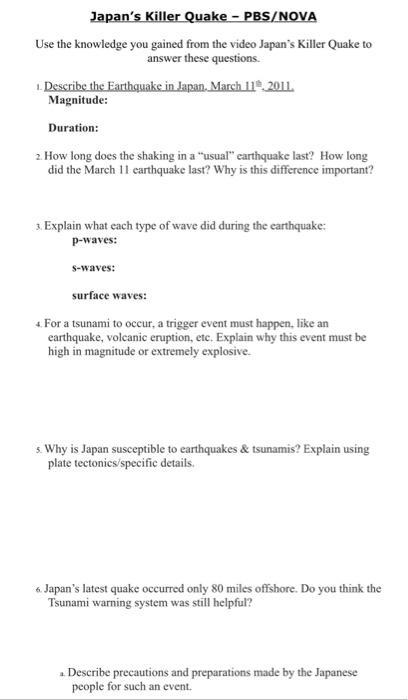 Solved Japan's Killer Quake - PBS/NOVA Use the knowledge you | Chegg.com