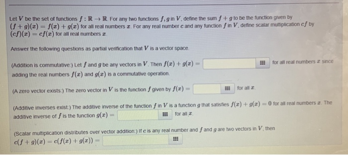 Solved (1 point) A vector space over R is a set V of objects | Chegg.com