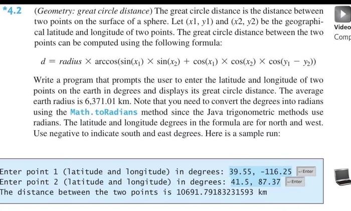 Solved Video Comp *4.2 (Geometry: great circle distance) The | Chegg.com