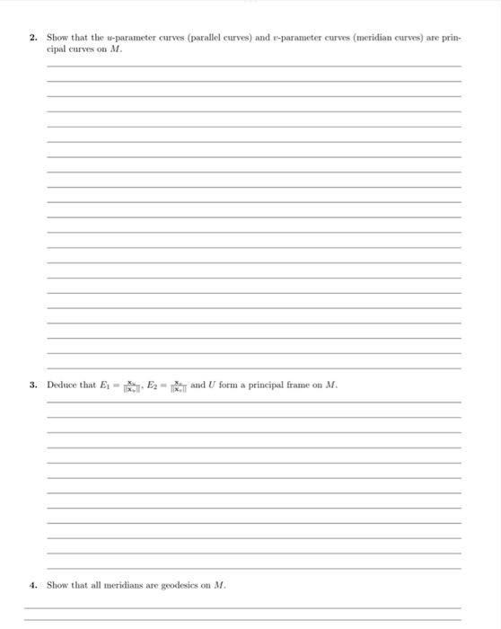 Solved 2. Show that the w-parameter curves (parallel curves) | Chegg.com