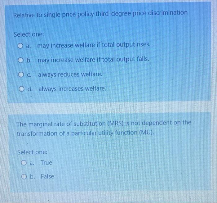 Solved Relative to single price policy third-degree price | Chegg.com