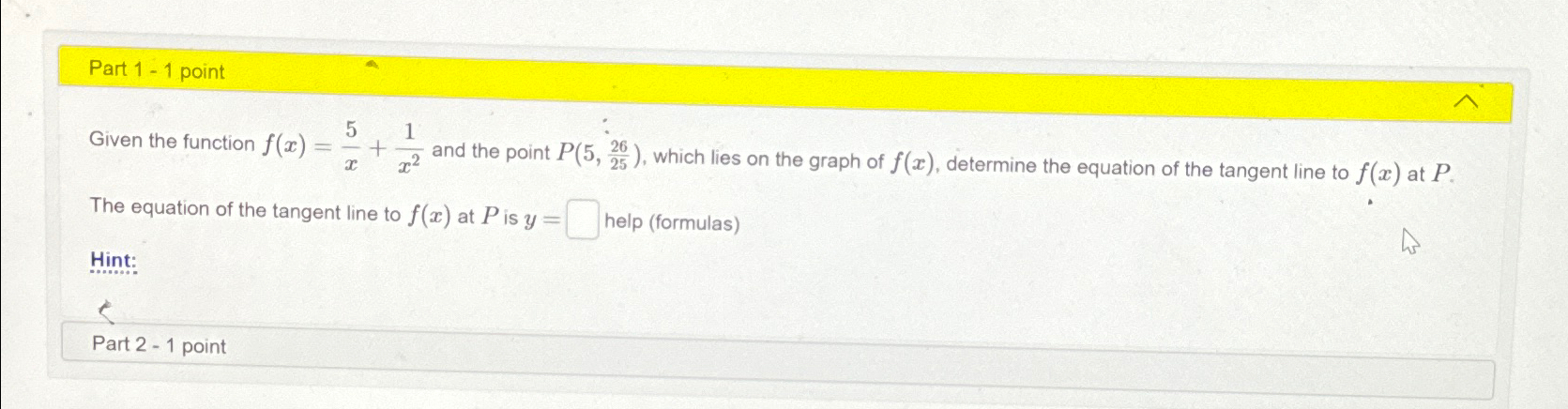 Solved Part 1 - 1 ﻿pointThe equation of the tangent line to | Chegg.com