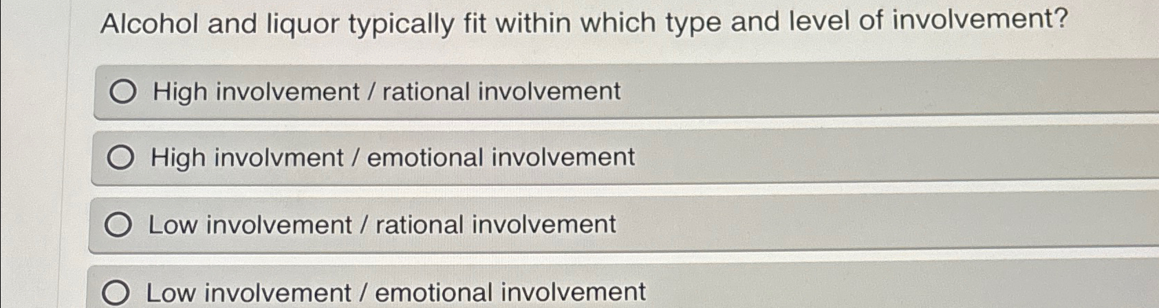 Solved Alcohol and liquor typically fit within which type | Chegg.com