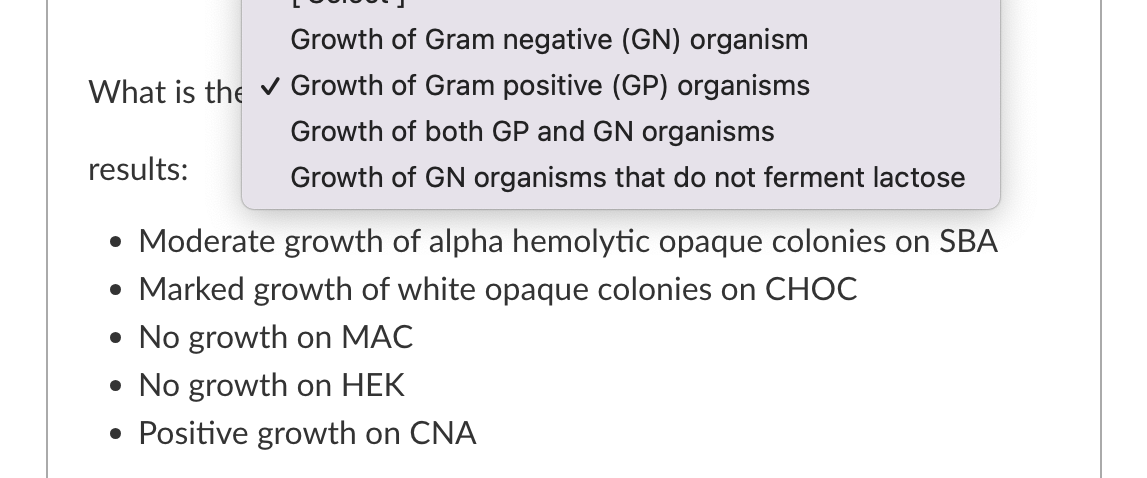 Solved Growth of Gram negative ( GN ) ﻿organismWhat is th | Chegg.com