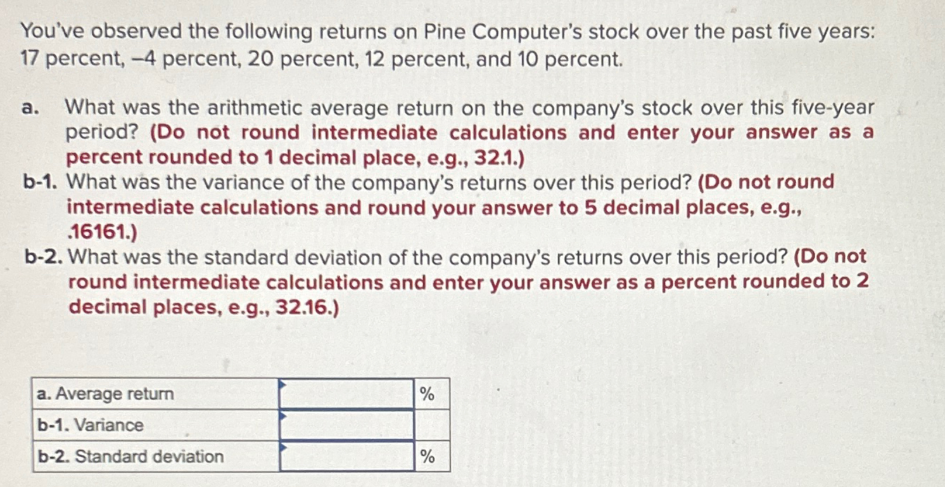 Solved You've observed the following returns on Pine | Chegg.com