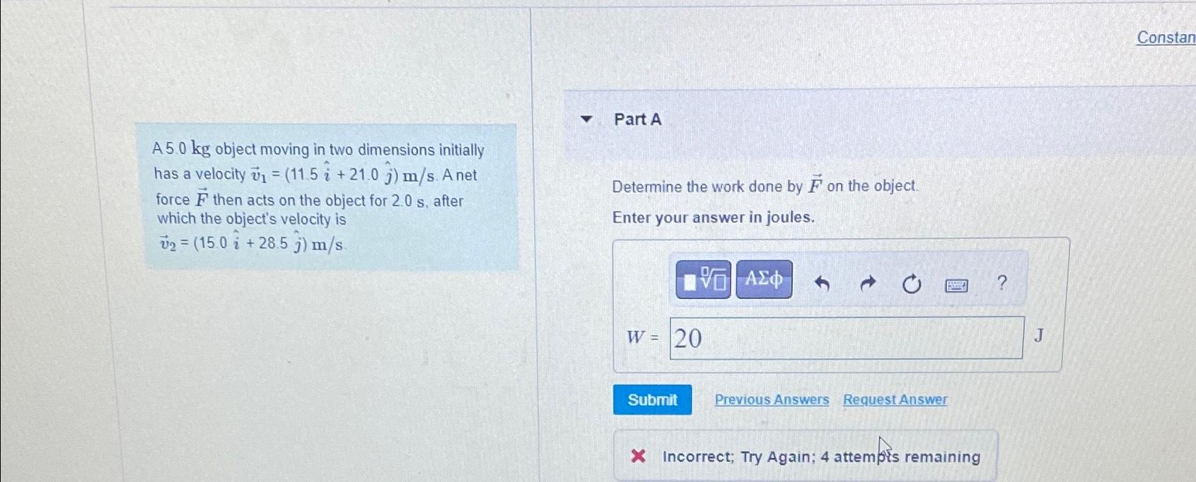 Solved ConstanA 5.0kg ﻿object moving in two dimensions | Chegg.com
