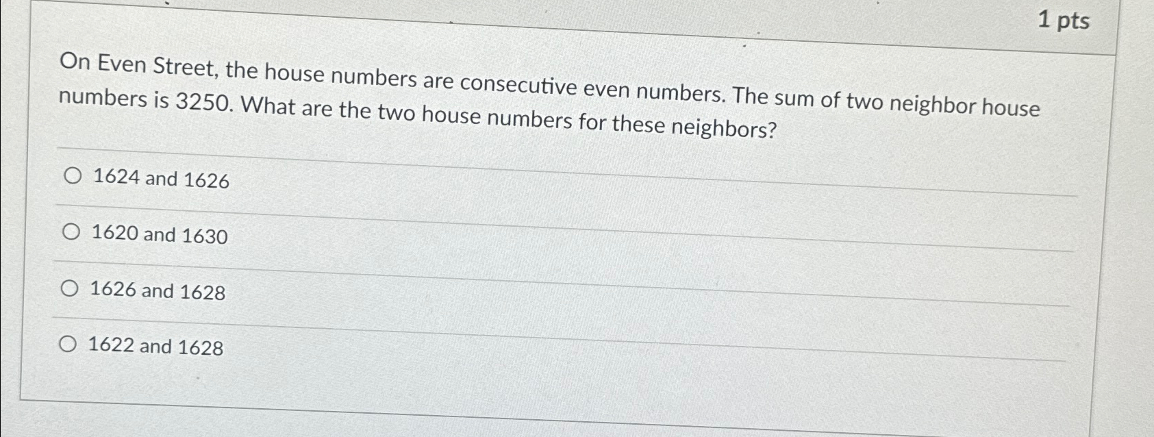 Solved 1ptsOn Even Street, the house numbers are consecutive | Chegg.com