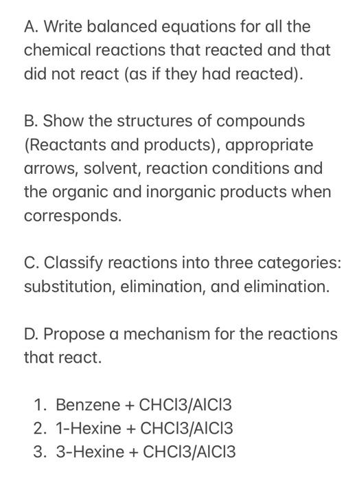 Solved A. Write balanced equations for all the chemical | Chegg.com