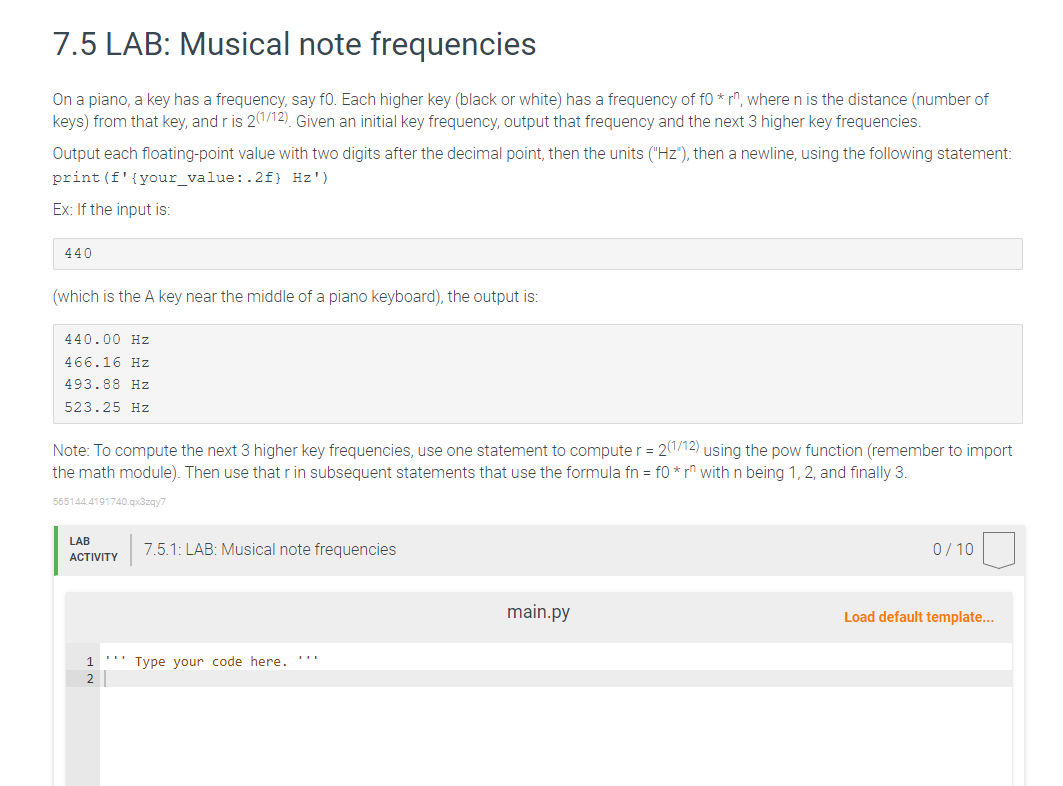 Solved 7.5 ﻿LAB: Musical note frequenciesOn a piano, a key | Chegg.com