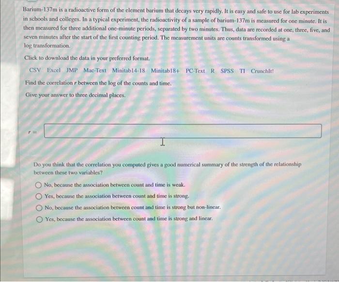 Solved Barium-137m is a radioactive form of the element | Chegg.com
