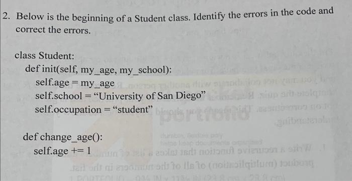 Solved 2. Below is the beginning of a Student class. | Chegg.com