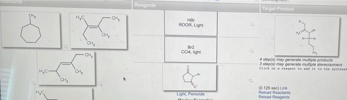 Solved Reagents Target Product CH HC 어, HBO ROOR, Light CH | Chegg.com