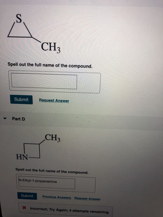 Solved Name the following compounds: Part A H CH3 CH3 Spell | Chegg.com