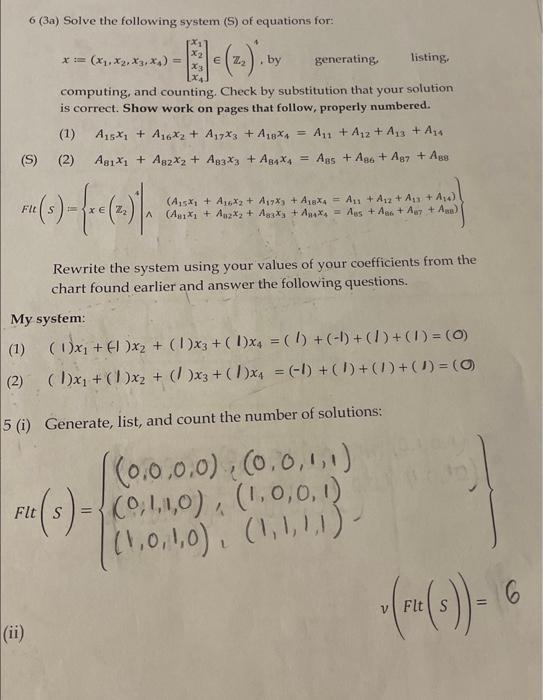 Solved 6 (3a) Solve the following system (S) of equations | Chegg.com