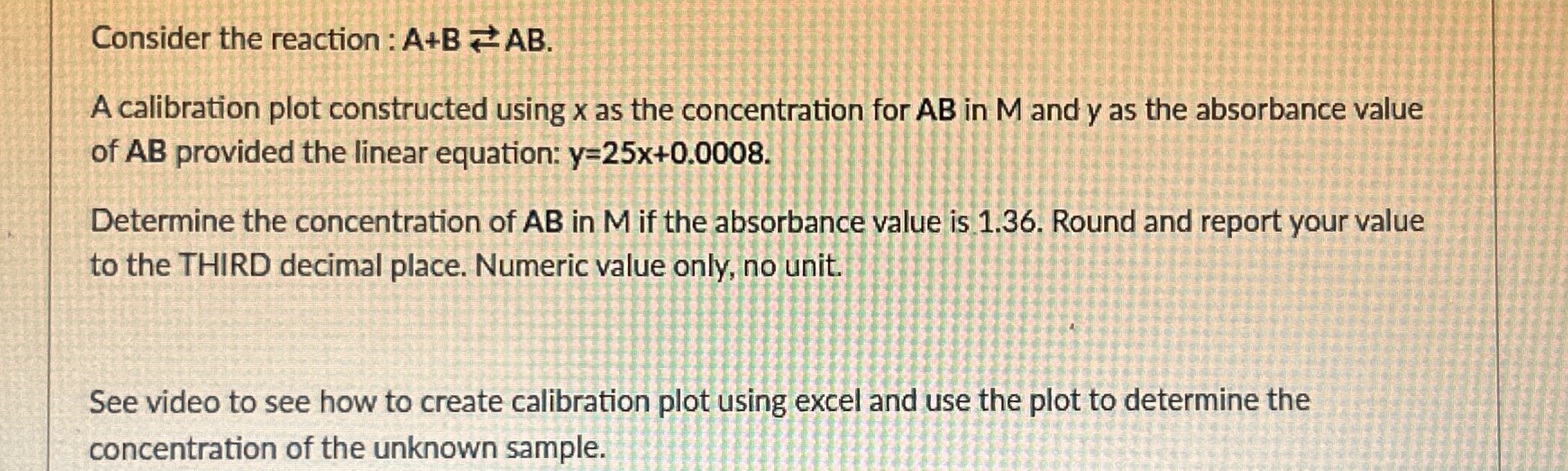 Solved Consider the reaction: A+B⇄AB.A calibration plot | Chegg.com