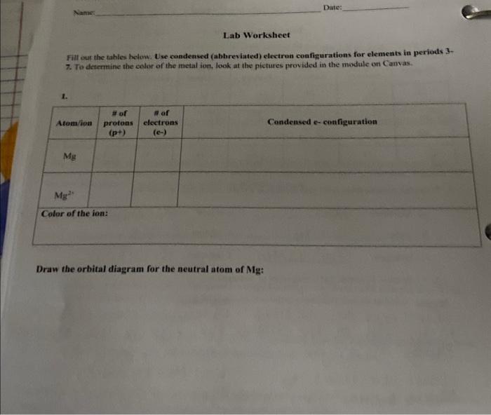 Solved Name: Atom/ion Fill out the tables below. Use | Chegg.com