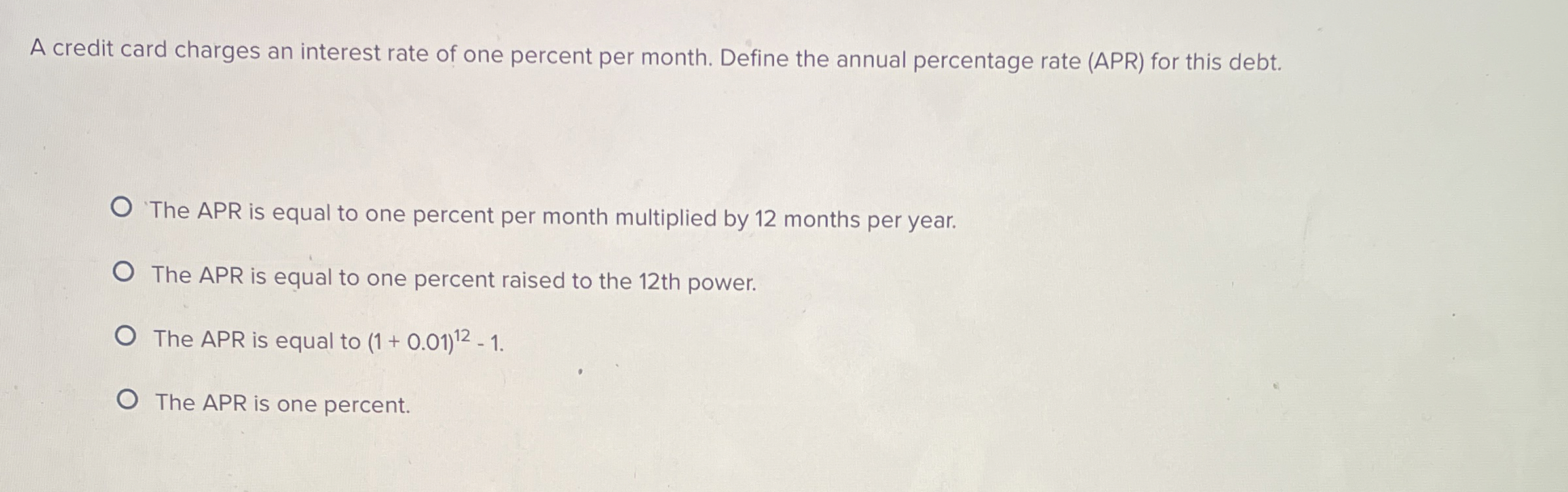 Solved A credit card charges an interest rate of one percent | Chegg.com