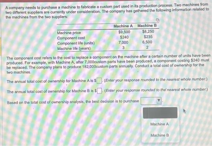 Solved A company needs to purchase a machine to fabricate a | Chegg.com